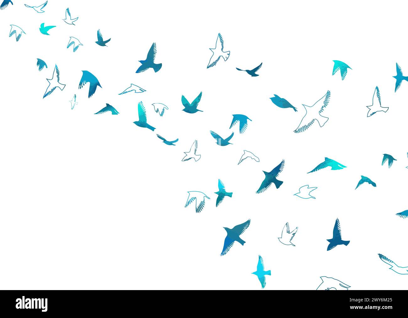 A flock of blue watercolor flying birds. hand drawing. Not AI, Free ...