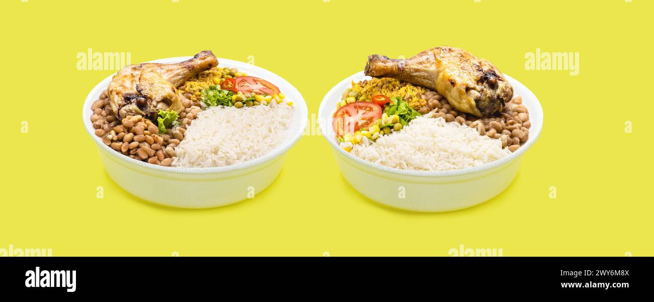 marmita or marmitex, Brazilian home-delivered lunch meal, with rice ...