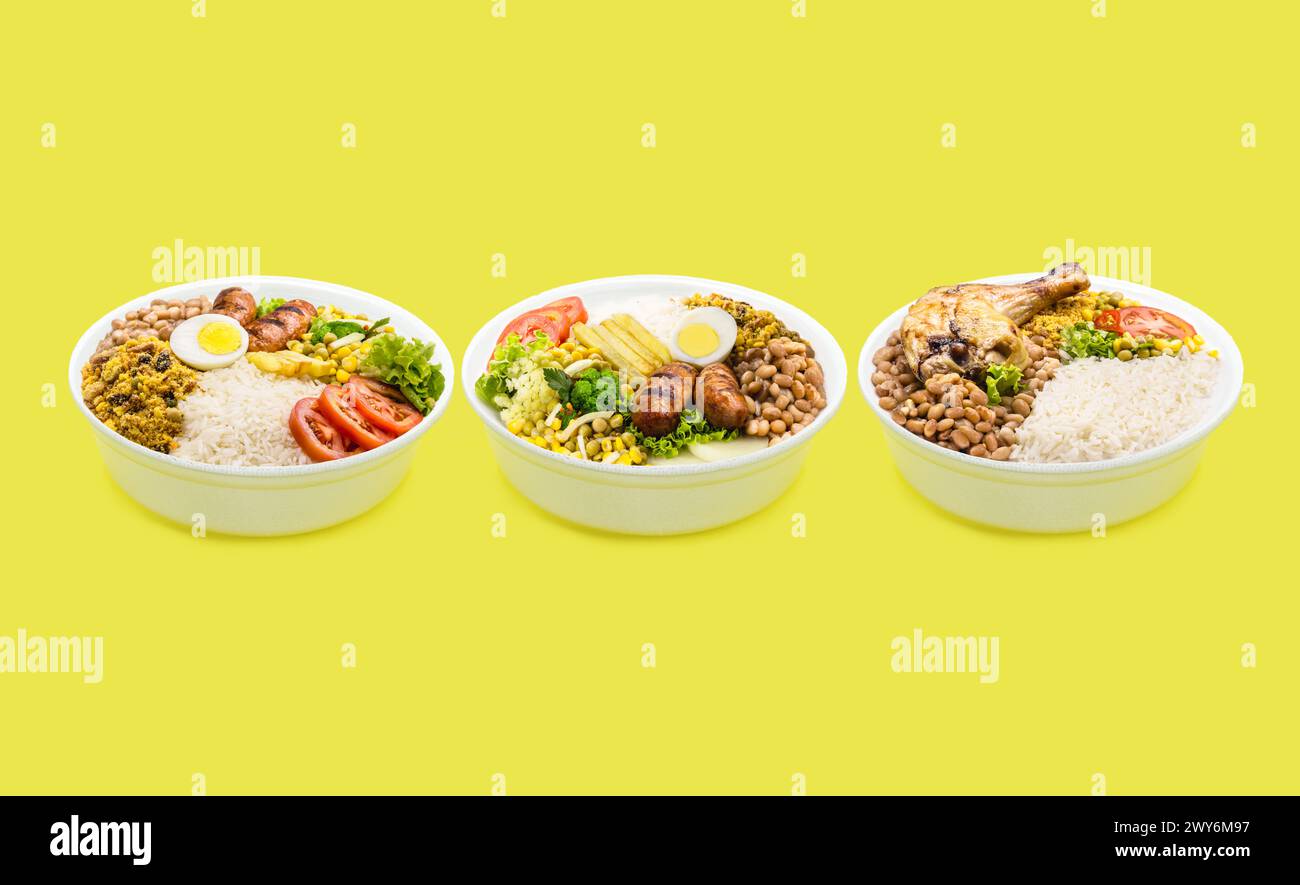 marmita or marmitex, Brazilian home-delivered lunch meal, with rice ...