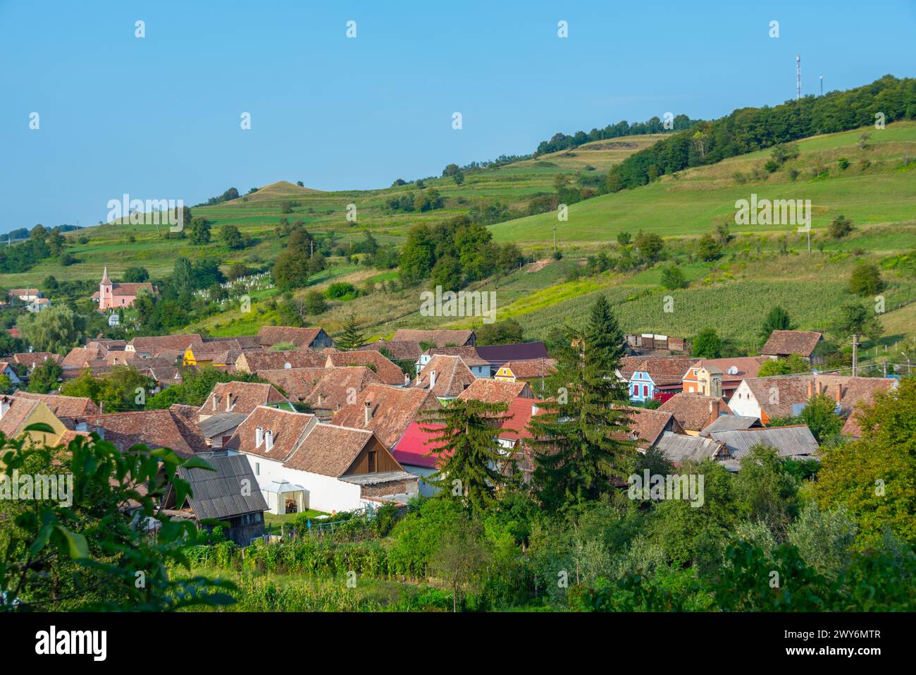 Aerial view of Romanian village Biertan Stock Photo - Alamy