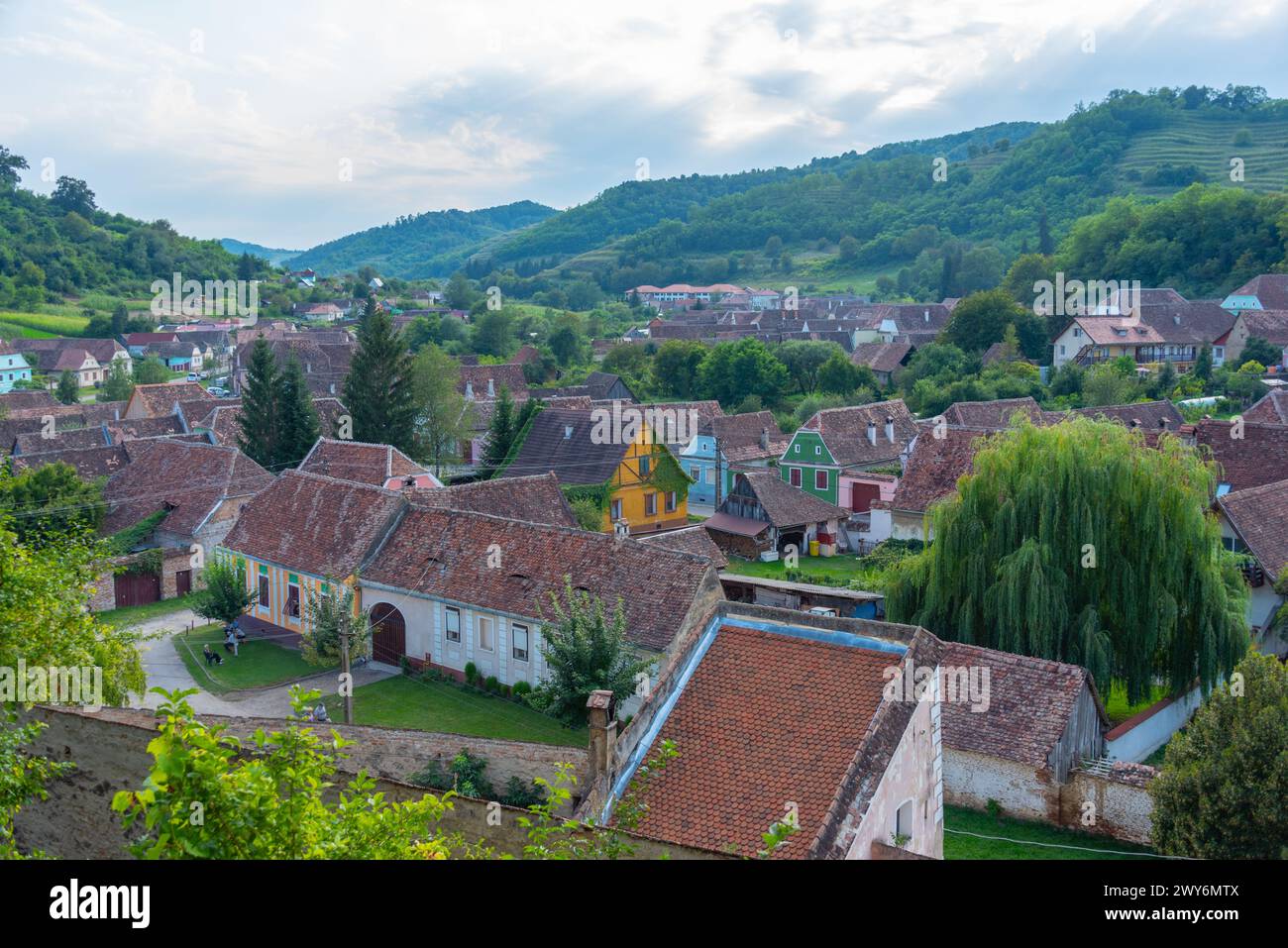 Aerial view of Romanian village Biertan Stock Photo - Alamy