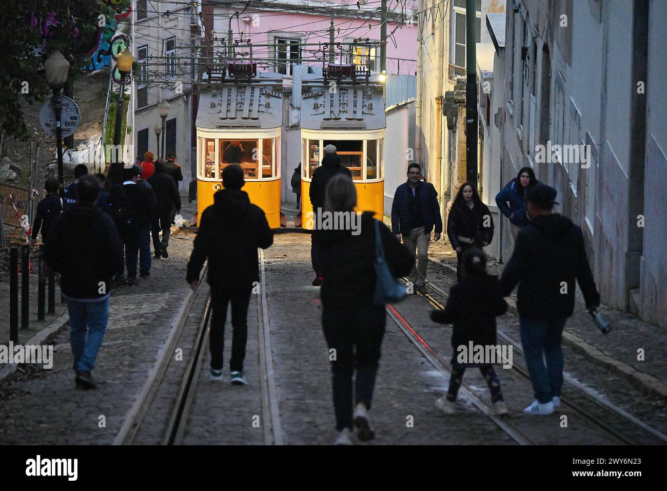 Portugal, Lisbon: funicular railway line operated by Carris. The ...