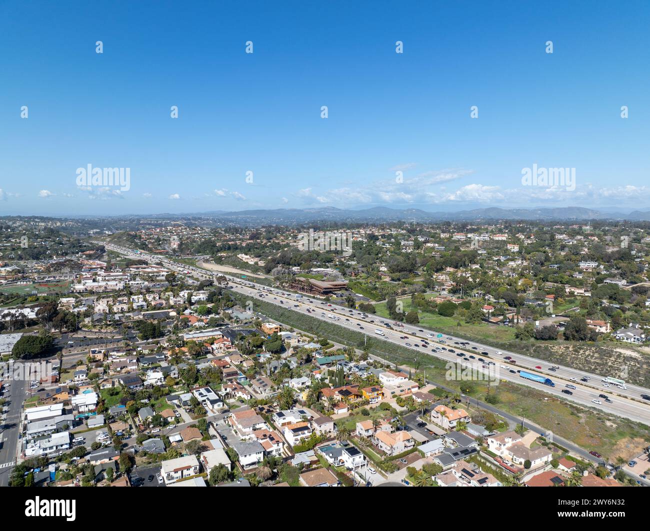 Aerial view of highway transportation with small traffic, highway ...