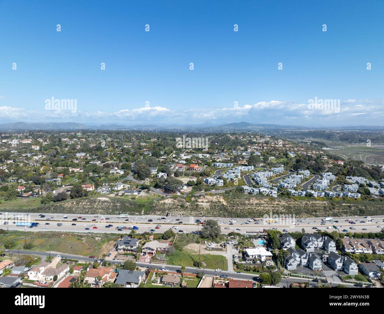 Aerial view of highway transportation with small traffic, highway ...