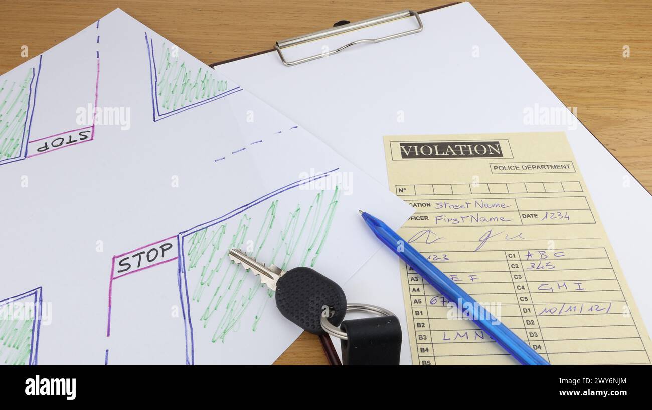 Fine in prohibited area violation police department, on desk in office ...