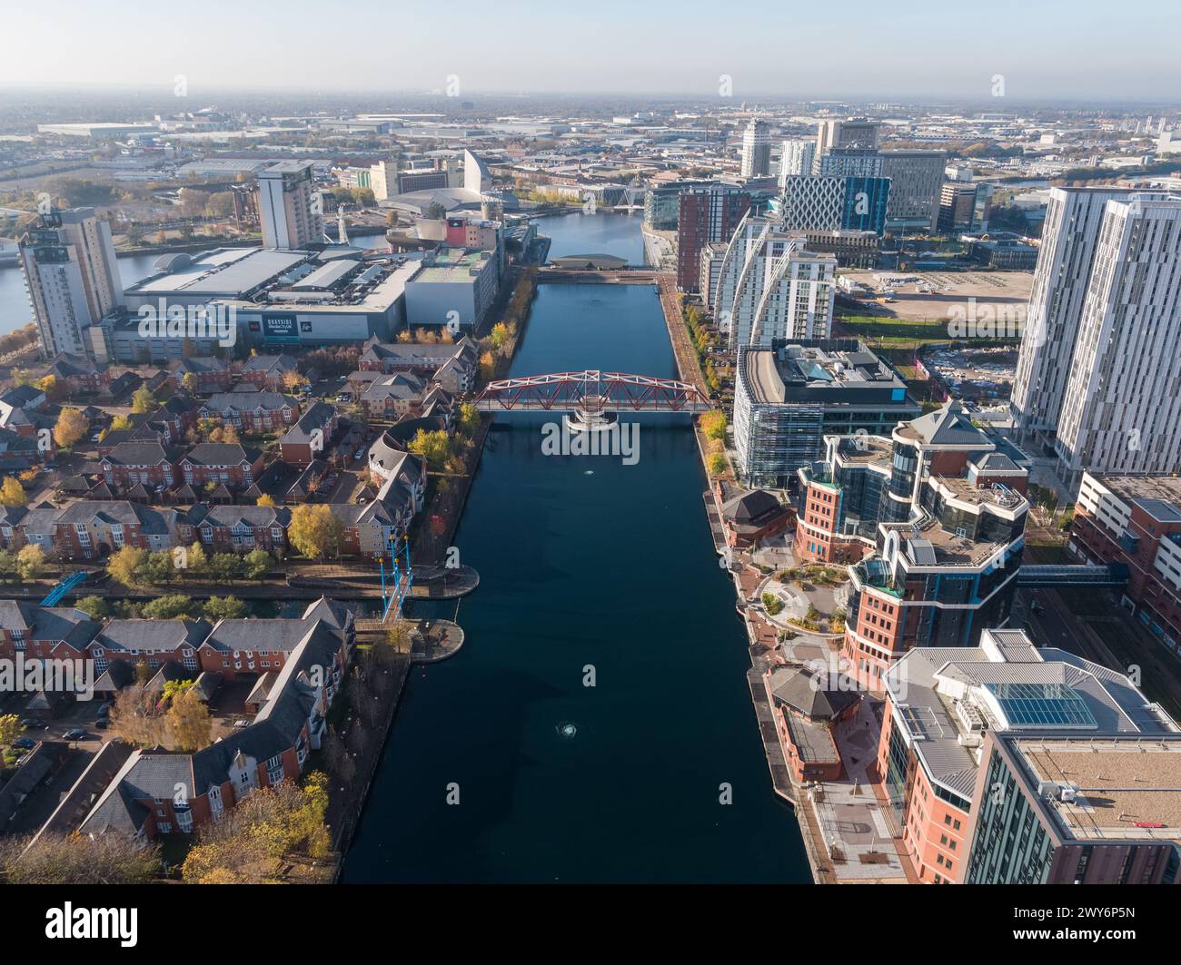 Drone photography of Eerie & Huron Basin in Salford Quays looking down ...