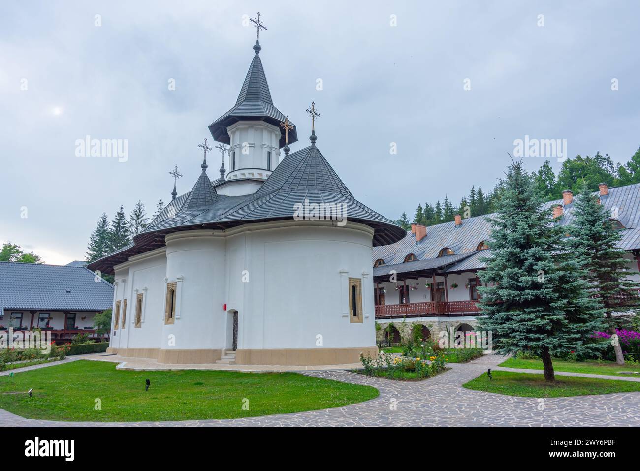 Sihastria monastery during a cloudy day in Romania Stock Photo - Alamy