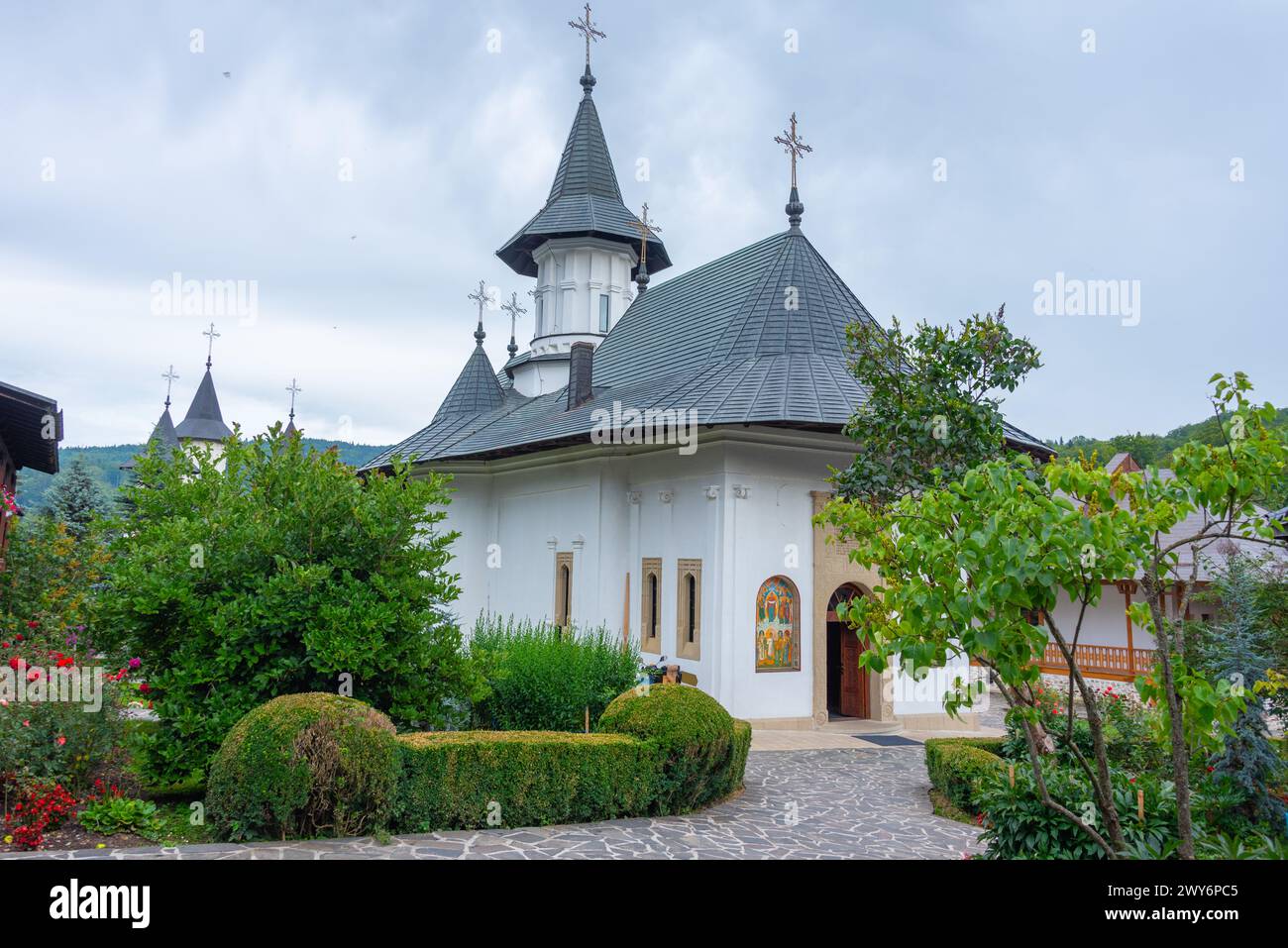 Sihastria monastery during a cloudy day in Romania Stock Photo - Alamy