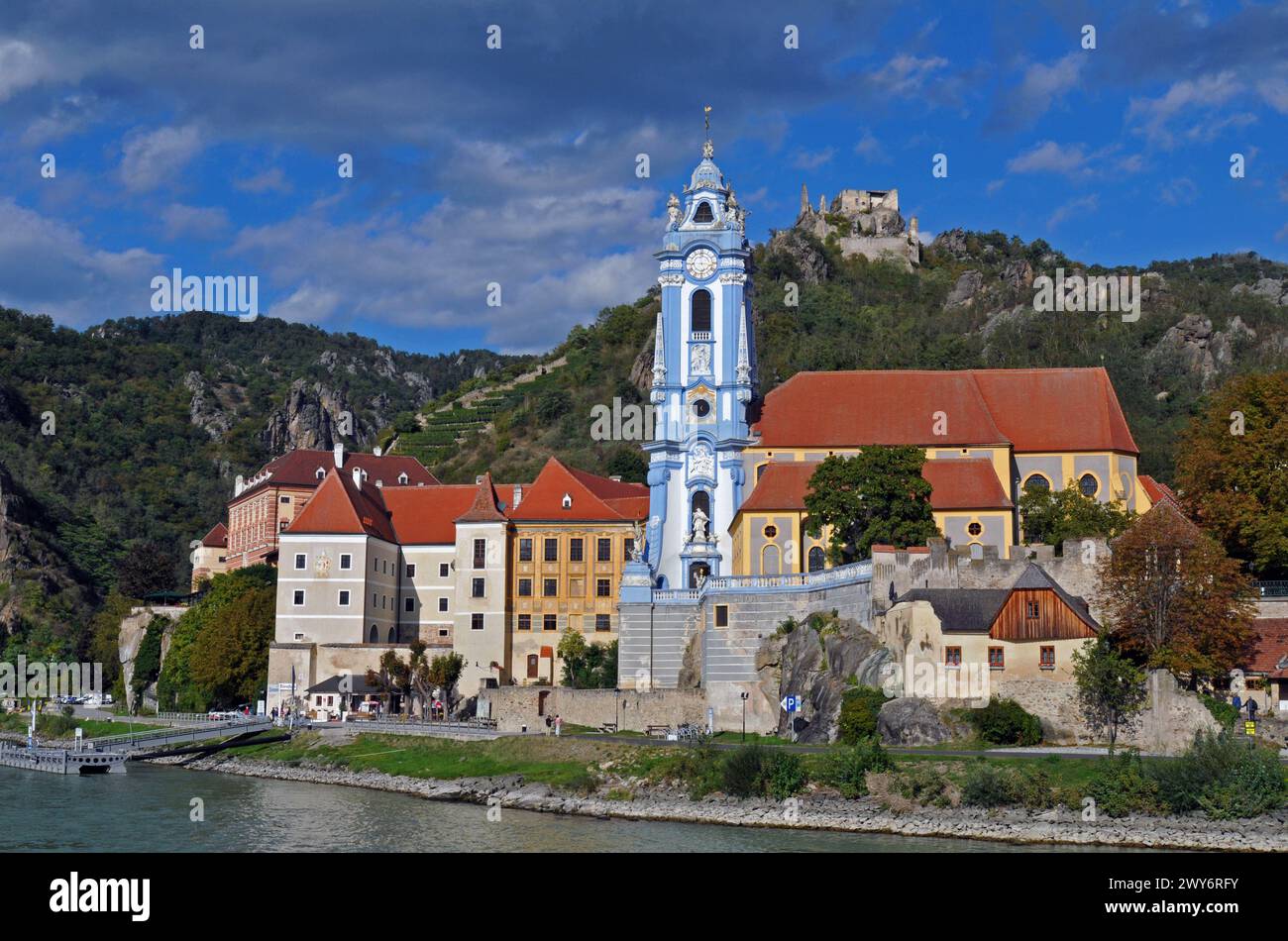 The historic Danube River town of Durnstein, with its landmark abbey ...