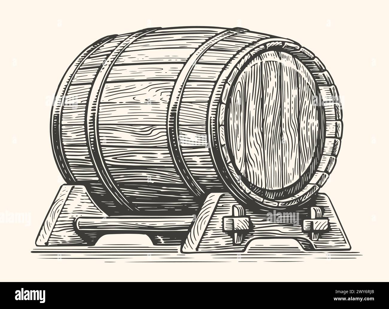 Hand Drawing Wood Barrel Cask Keg Sketch Vintage Vector Illustration