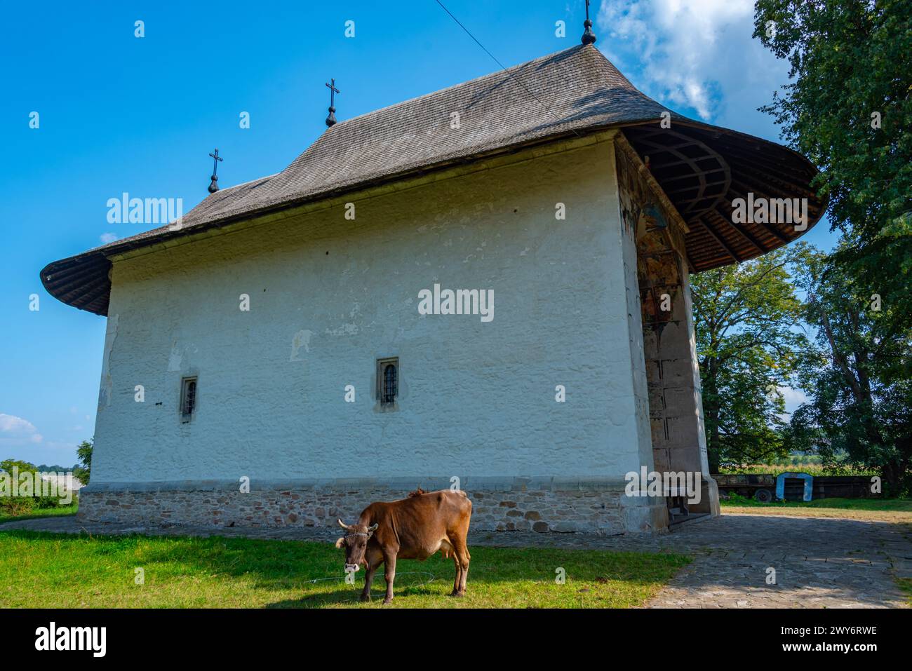 Summer at the Arbore monastery in Romania Stock Photo - Alamy