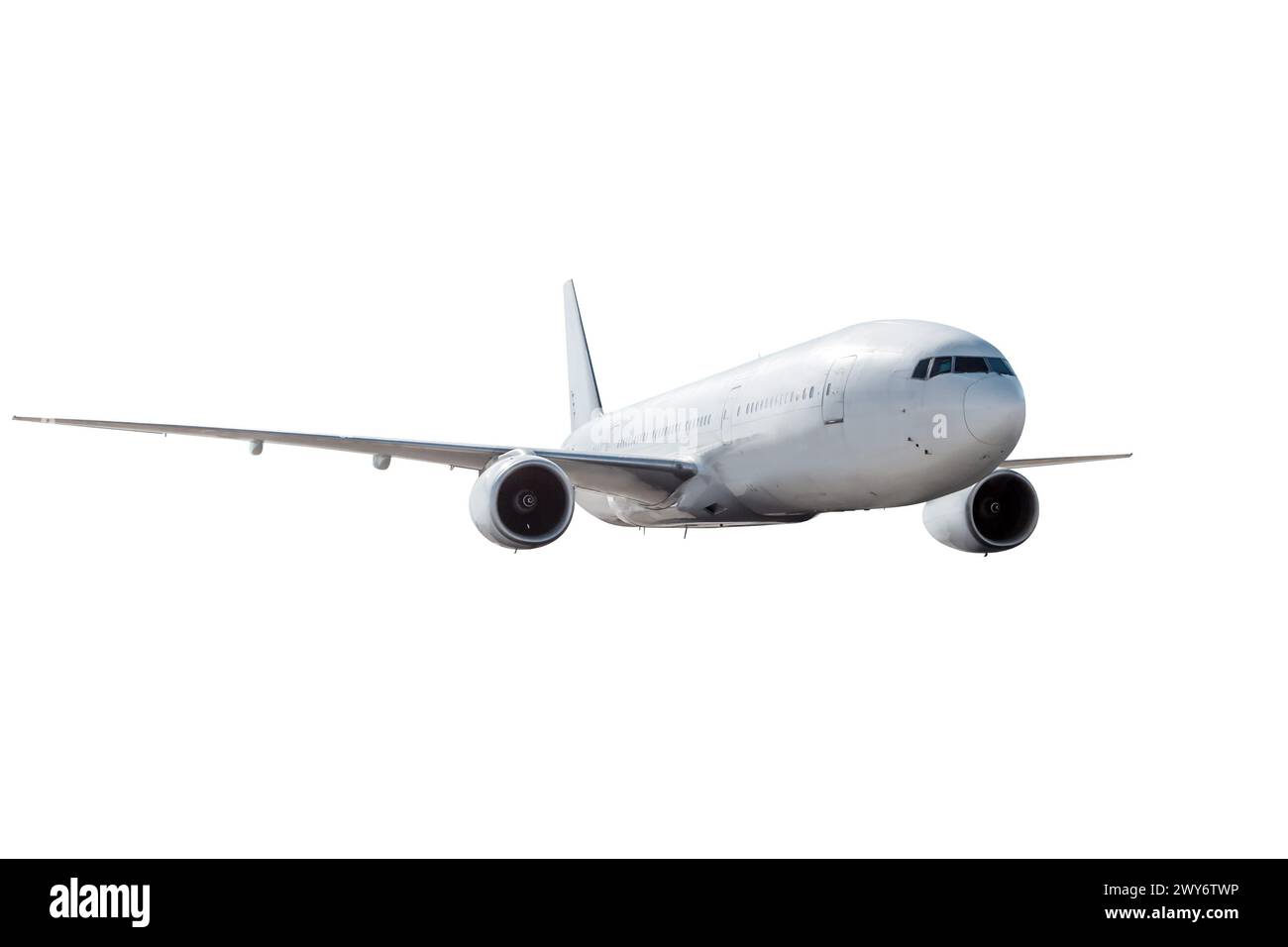 Wide body passenger aircraft flying isolated on white background Stock ...