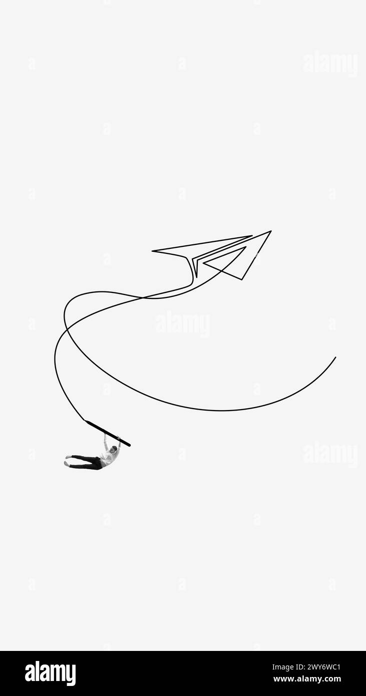 Man flying on abstract paper plane symbolizing innovative business ...