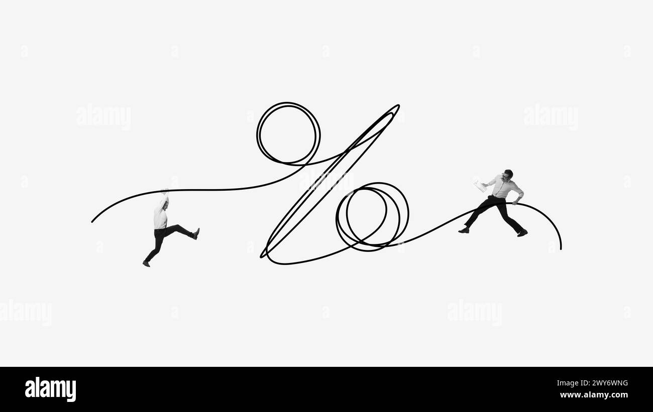 Two businessmen holding percentage sign symbolizing financial planning ...