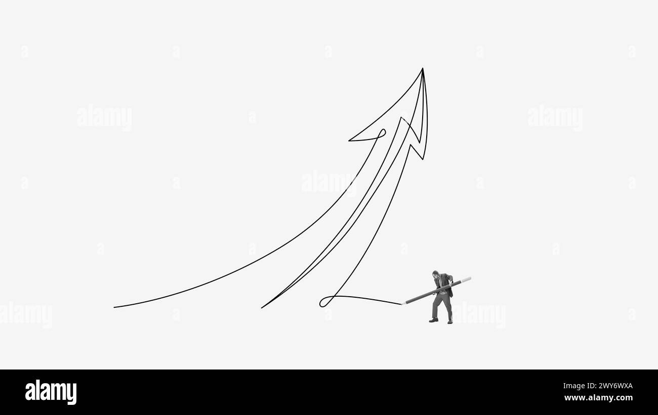 Man drawing giant arrow going upwards symbolizing success, progressive ...