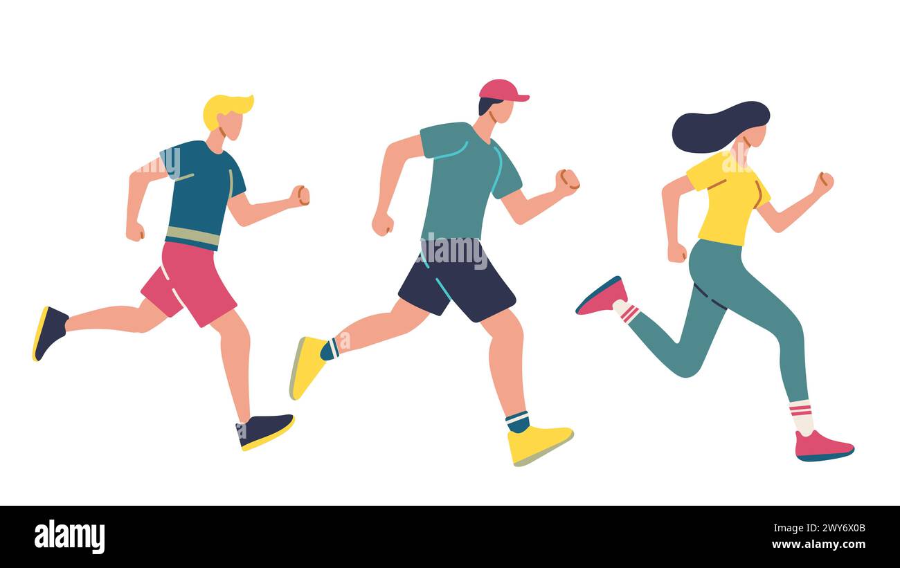 Running people flat vector illustration. Runners, sportive men and ...