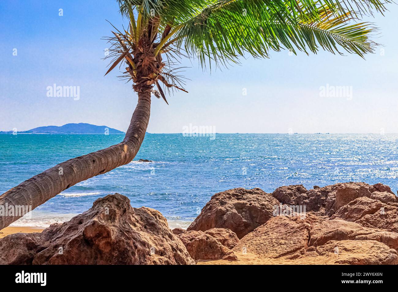 View of the shore of the South China Sea with a sandy beach, large ...
