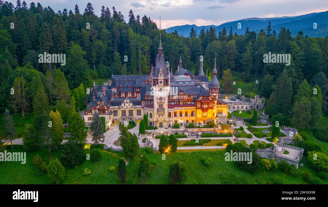Sunrise view of Peles castle in Romania Stock Photo - Alamy