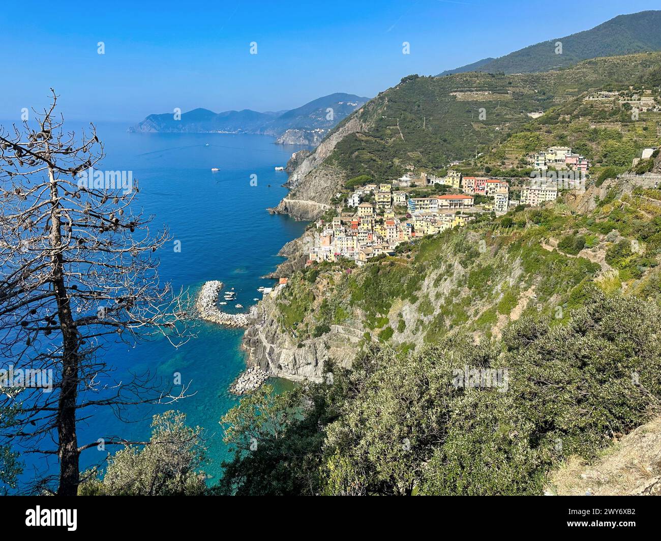 landscape view of ligurian coast with cinque terre famous villages ...