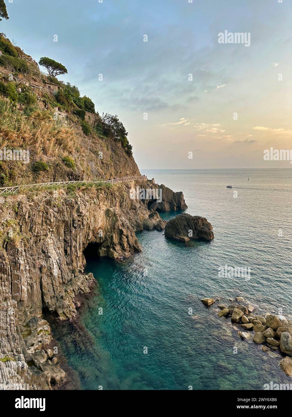 part of path of love in the cinque terre village, Riomaggiore. Italy ...