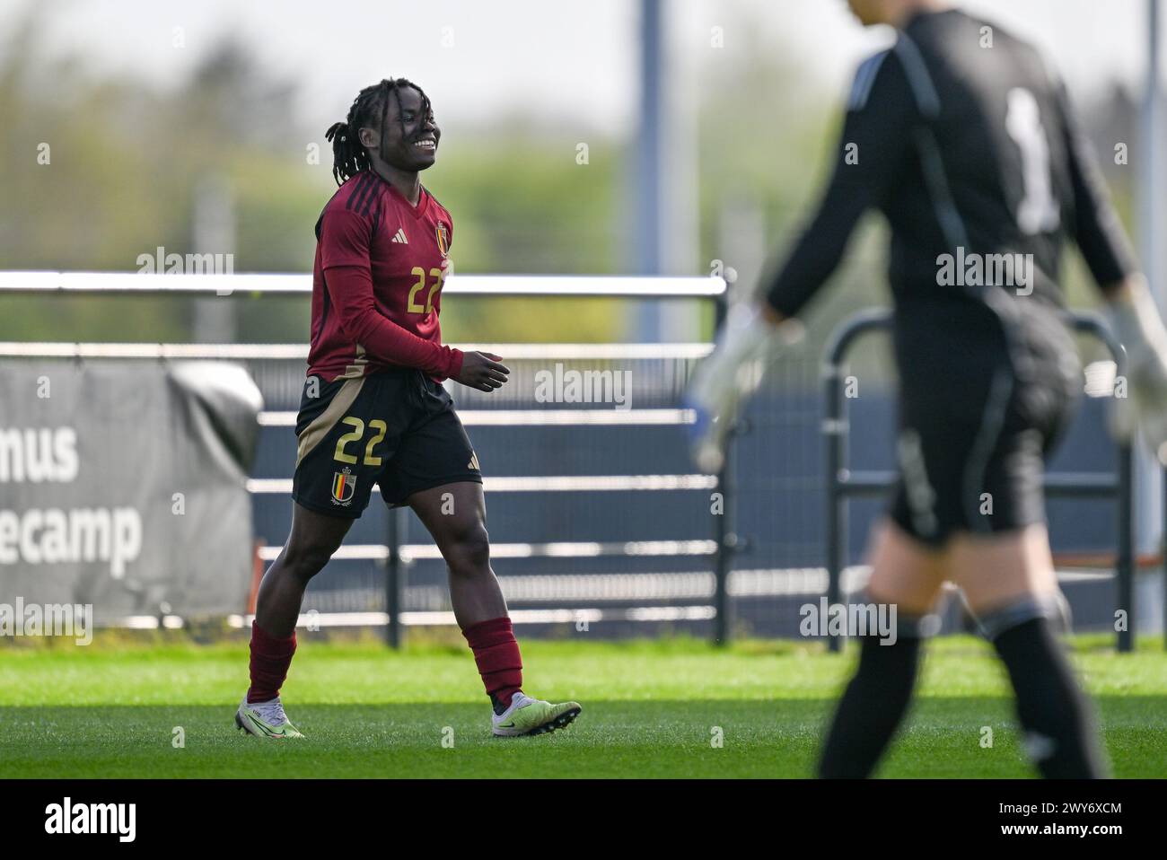 Tubize, Belgium. 04th Apr, 2024. Welma Fon (22) of Belgium celebrates ...