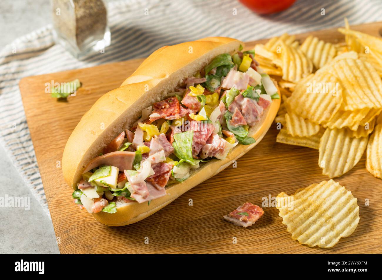 Trendy Homemade Chopped Italian Sub Sandwich with Salami and Mayo Stock ...