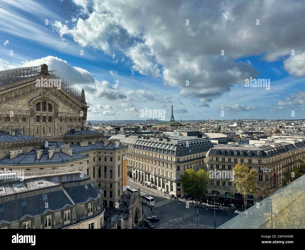 landscape view of Paris from galeries lafayette shopping center rooftop ...