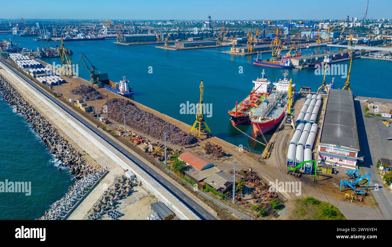 Panorama view of industrial port in Constanta, Romania Stock Photo - Alamy