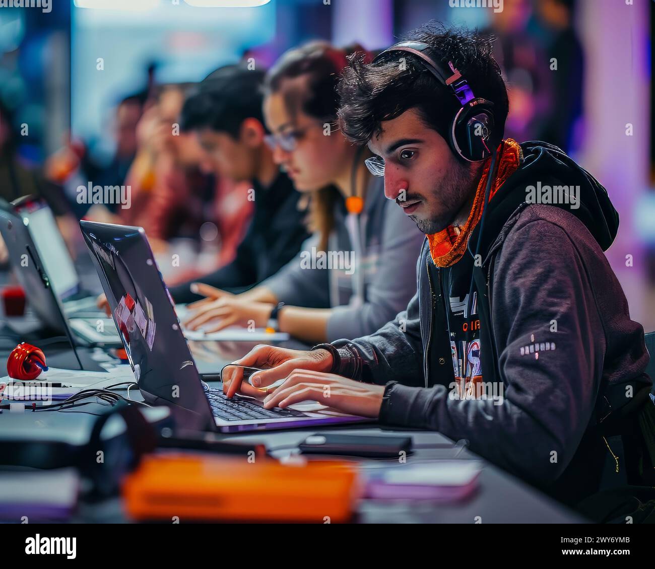Professional gamer wearing headset typing hi-res stock photography and ...