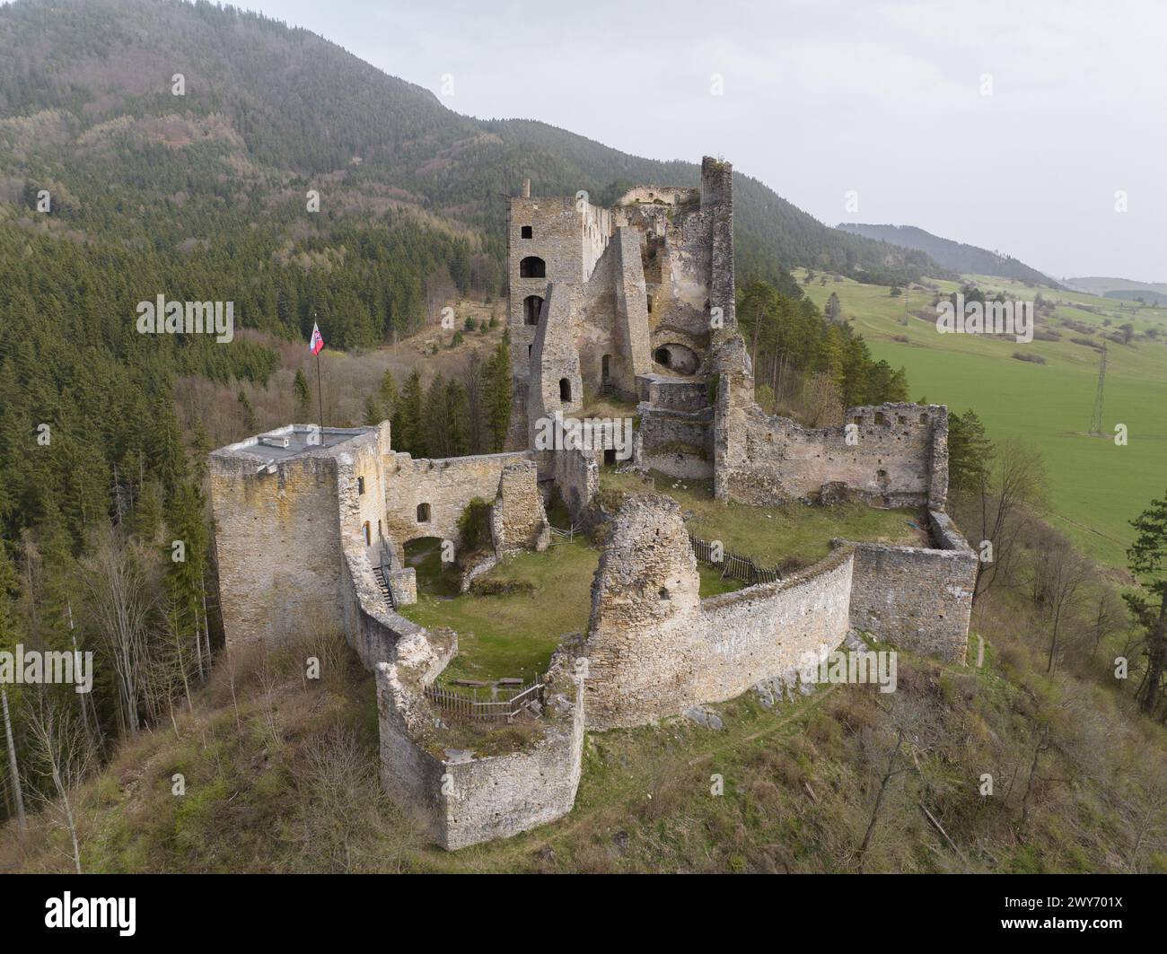 Aerial view of Likava Castle in the village of Likavka in Slovakia ...