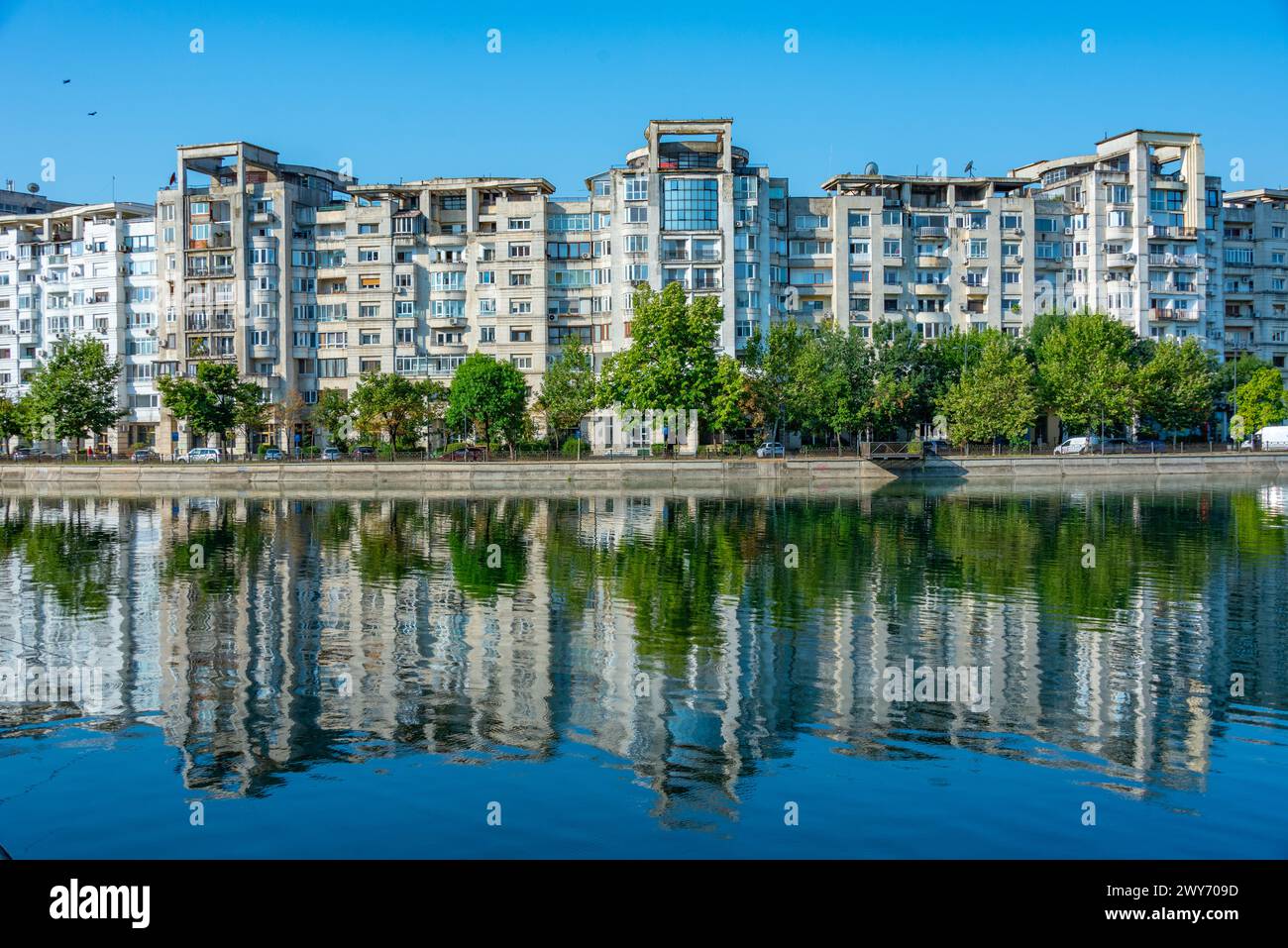 Residential houses behind Dambrovitsa river in bucharest, Romania Stock ...