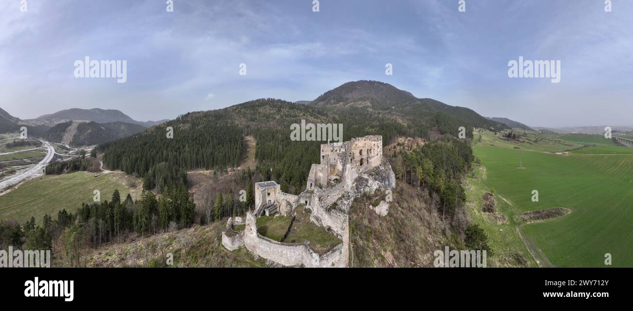 Aerial view of Likava Castle in the village of Likavka in Slovakia ...