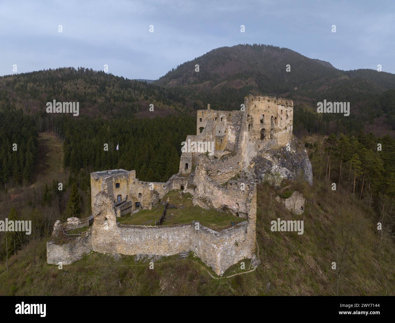 Aerial view of Likava Castle in the village of Likavka in Slovakia ...