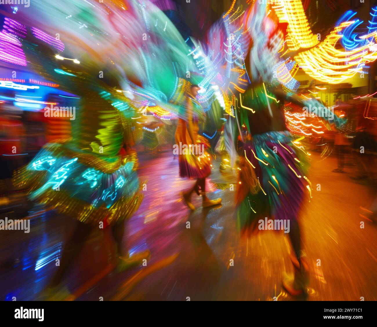 Blurry shot of people dancing energetically at a lively carnival event ...