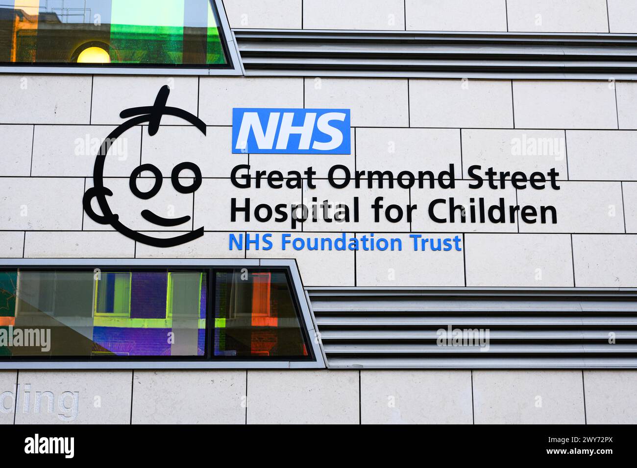 London, UK - March 24, 2024; Sign at NHS Great Ormond Street Hospital ...
