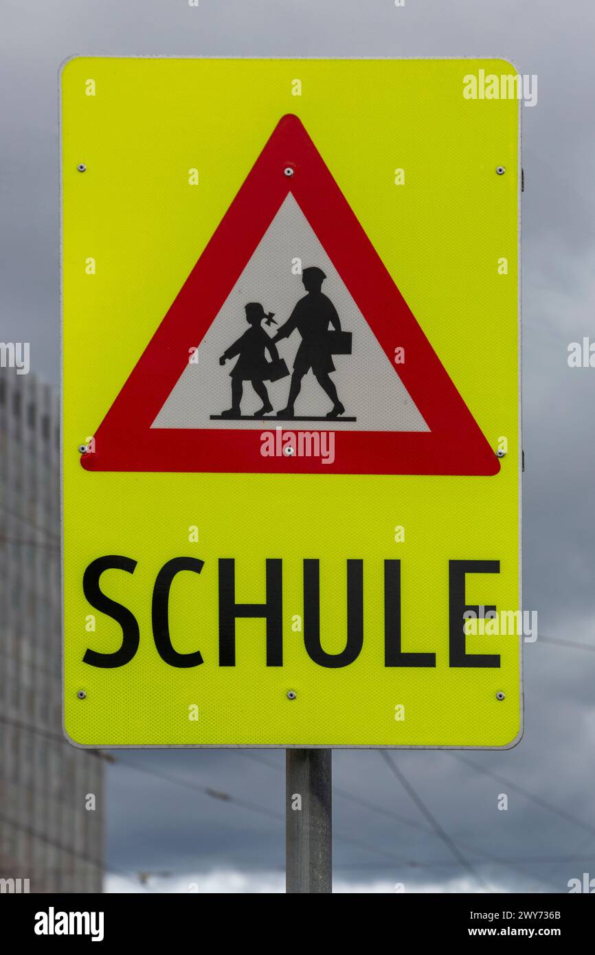 Warning road sign School Stock Photo - Alamy