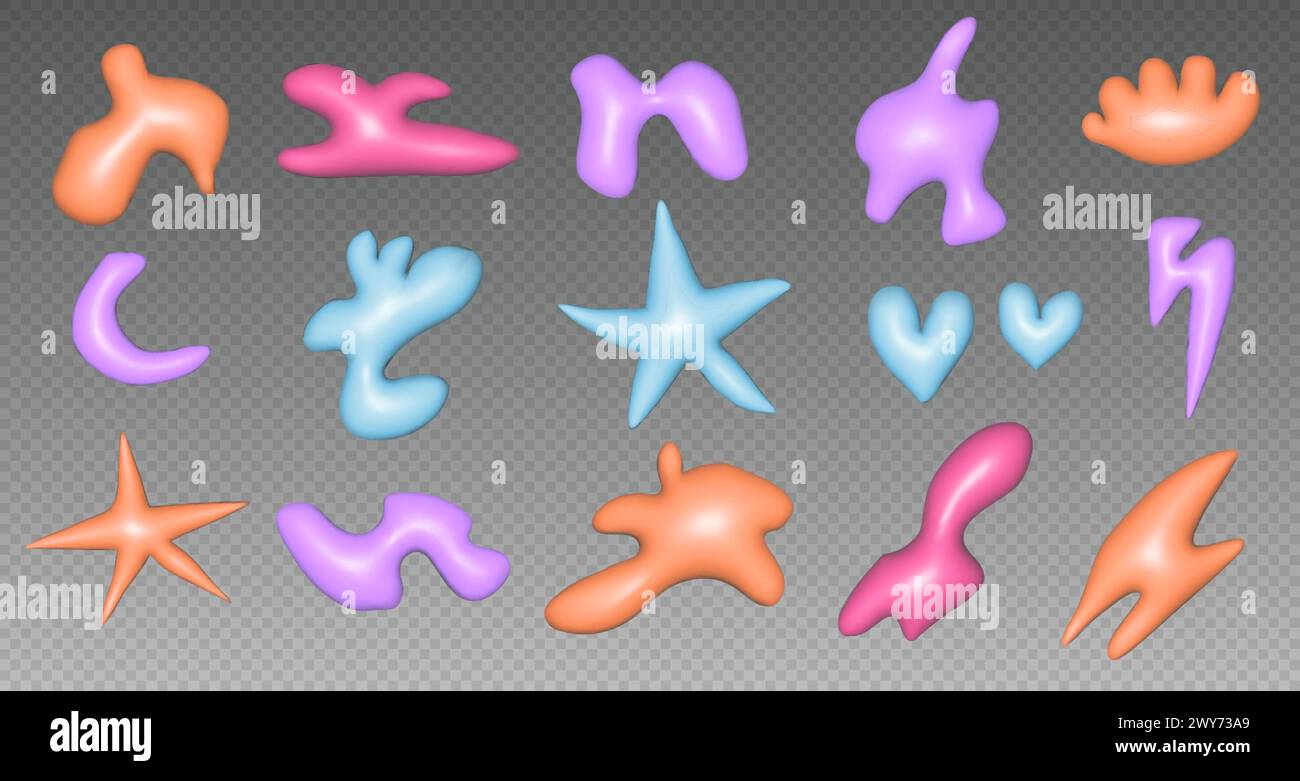 Inflated shapes, abstract 3d doodles, cute plastic elements. Set of ...