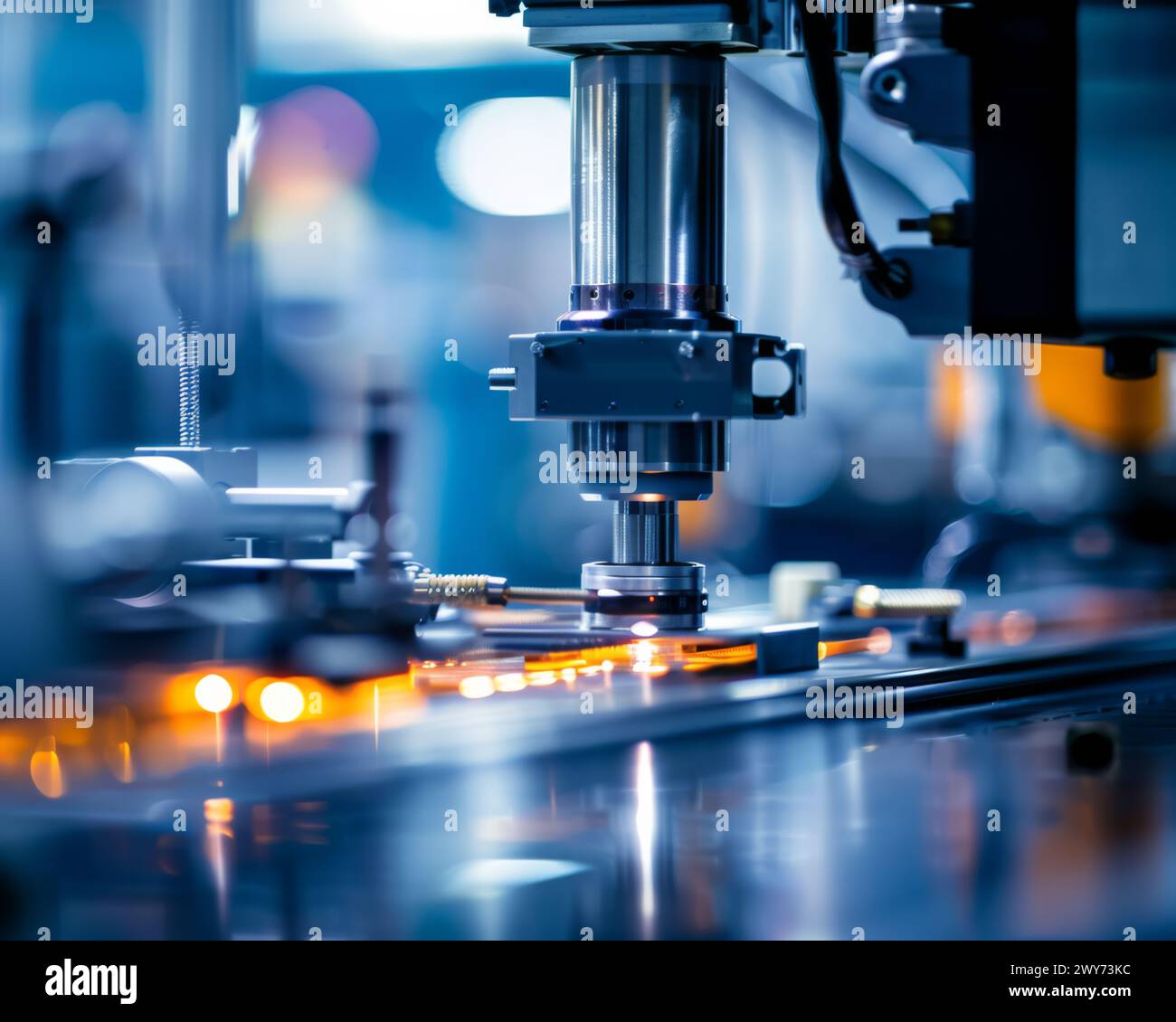 A detailed view of a machine working on a task with precision and ...