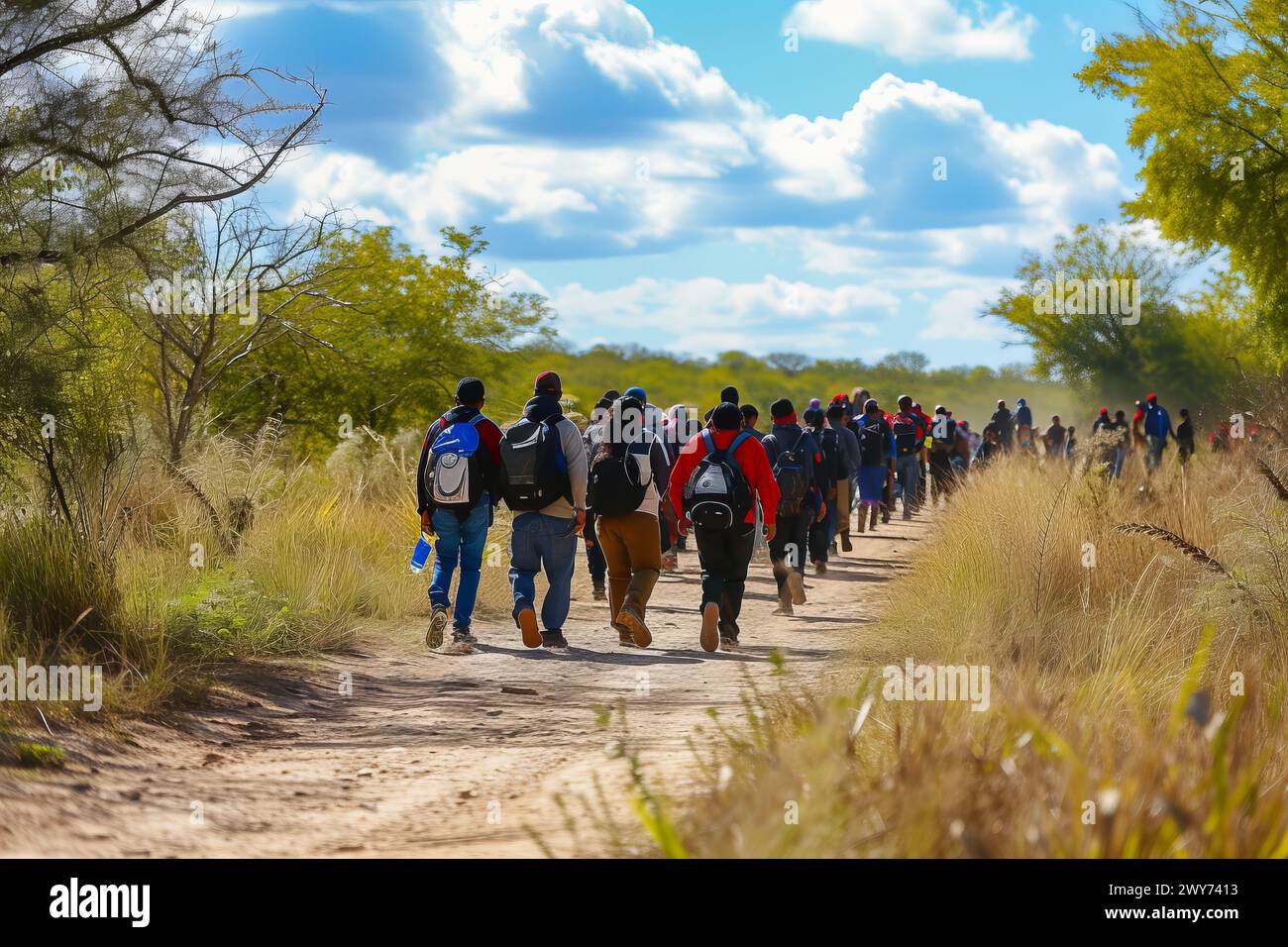 Group of people walking along a dusty rural path Stock Photo - Alamy