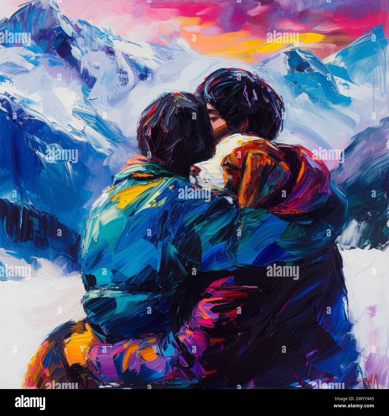 A painting depicting two individuals hugging each other Stock Photo - Alamy