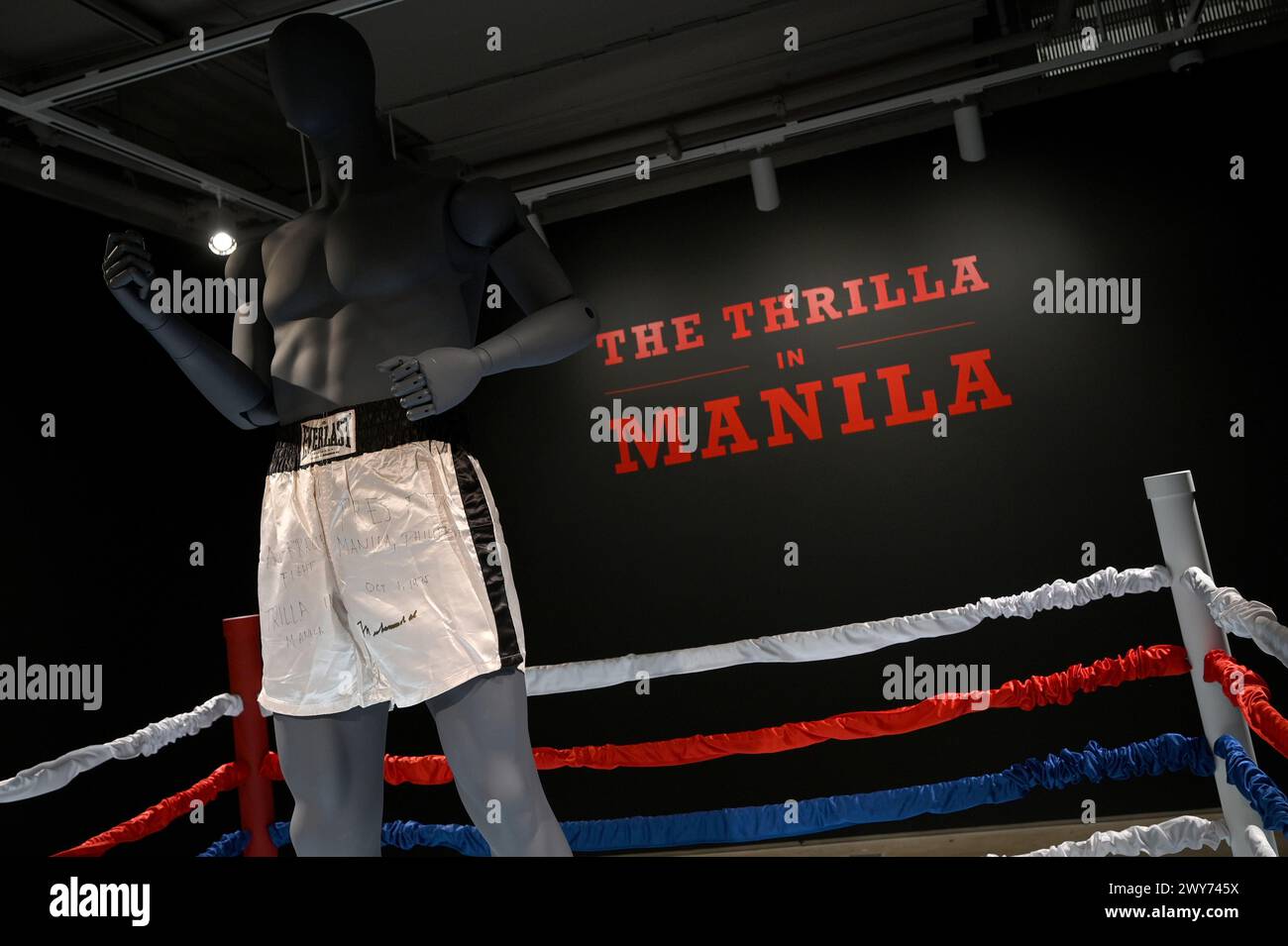 New York, USA. 04th Apr, 2024. Boxing shorts worn (and signed) by ...