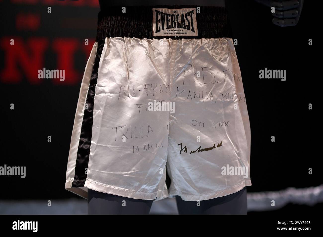 New York, USA. 04th Apr, 2024. Boxing shorts worn (and signed) by ...