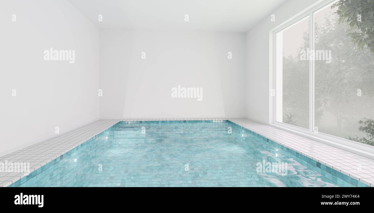 Large indoor swimming pool in a white room 3d render illustration Stock ...
