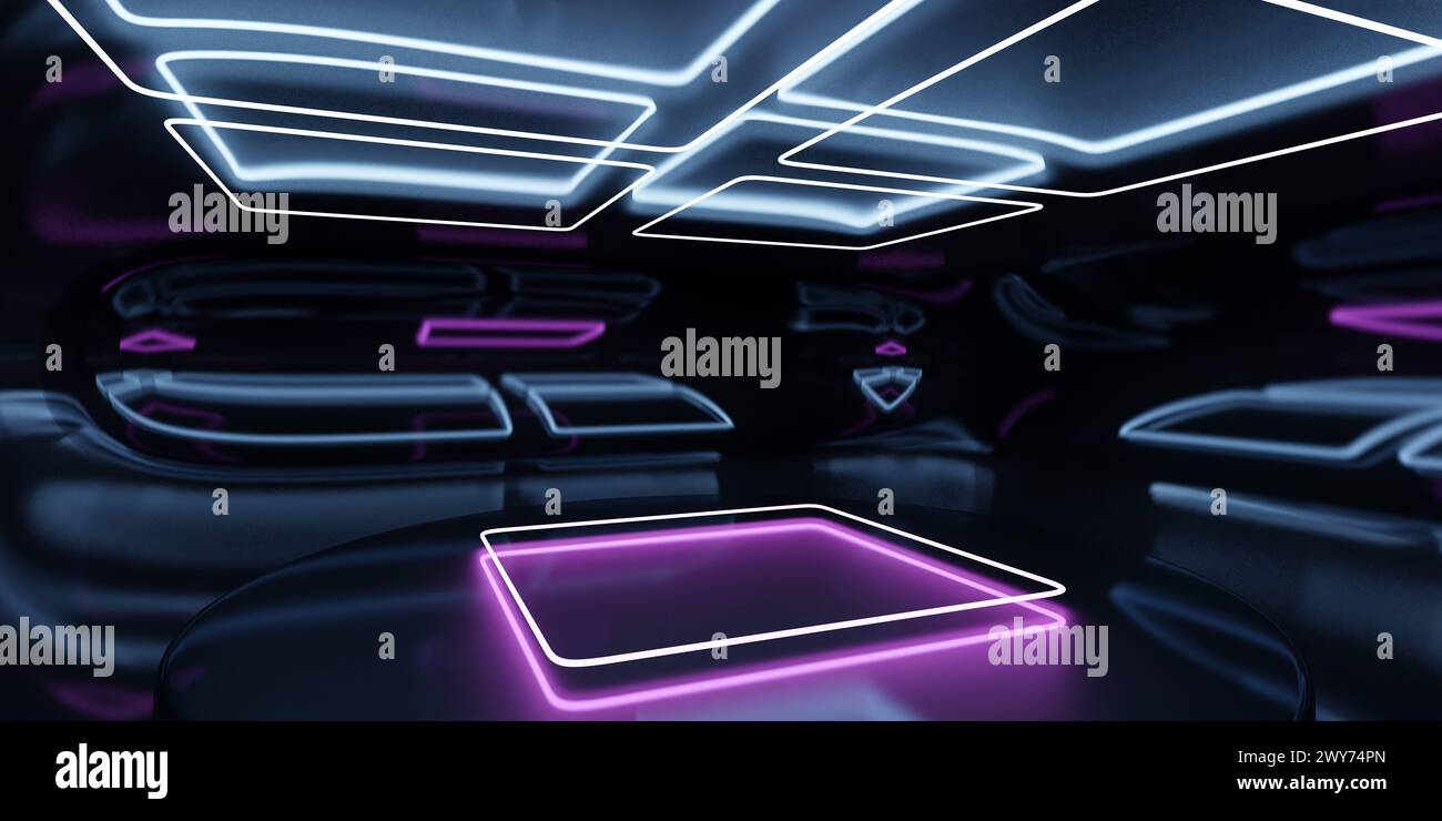 Futuristic neon-lit interior with abstract design elements 3d render ...