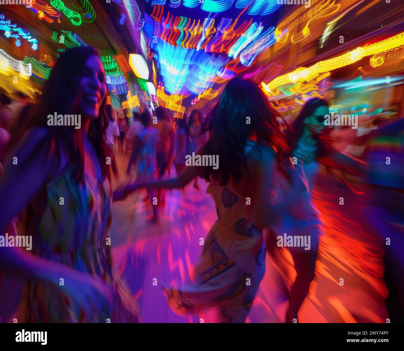 A group of people energetically dancing in a room together Stock Photo ...