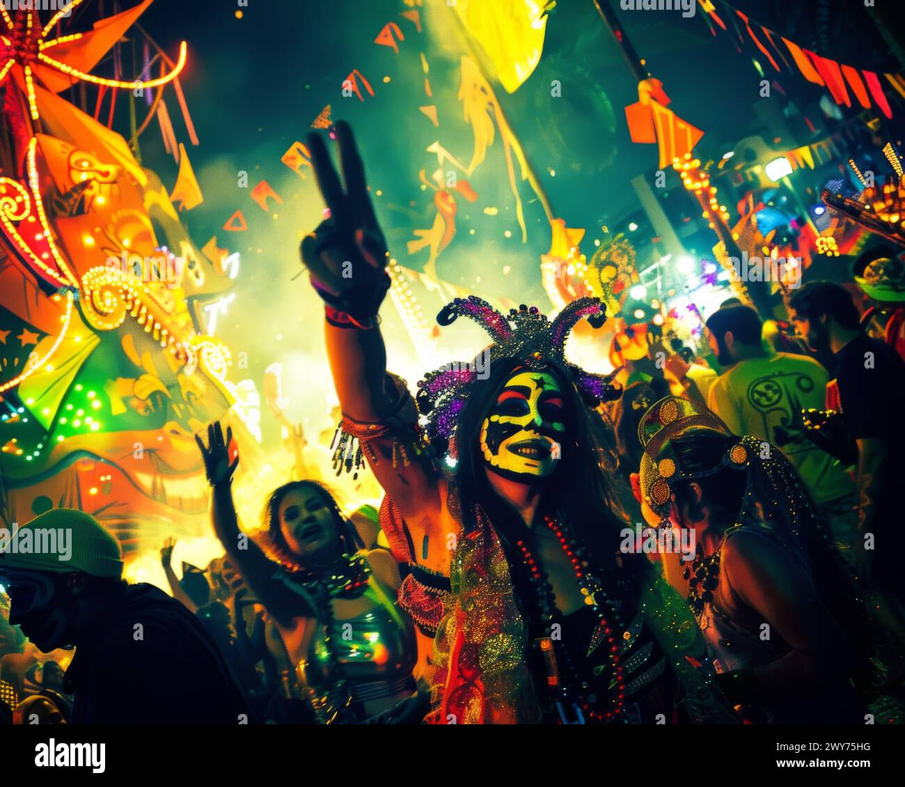 Crowd of people in elaborate costumes at a festive carnival event Stock ...