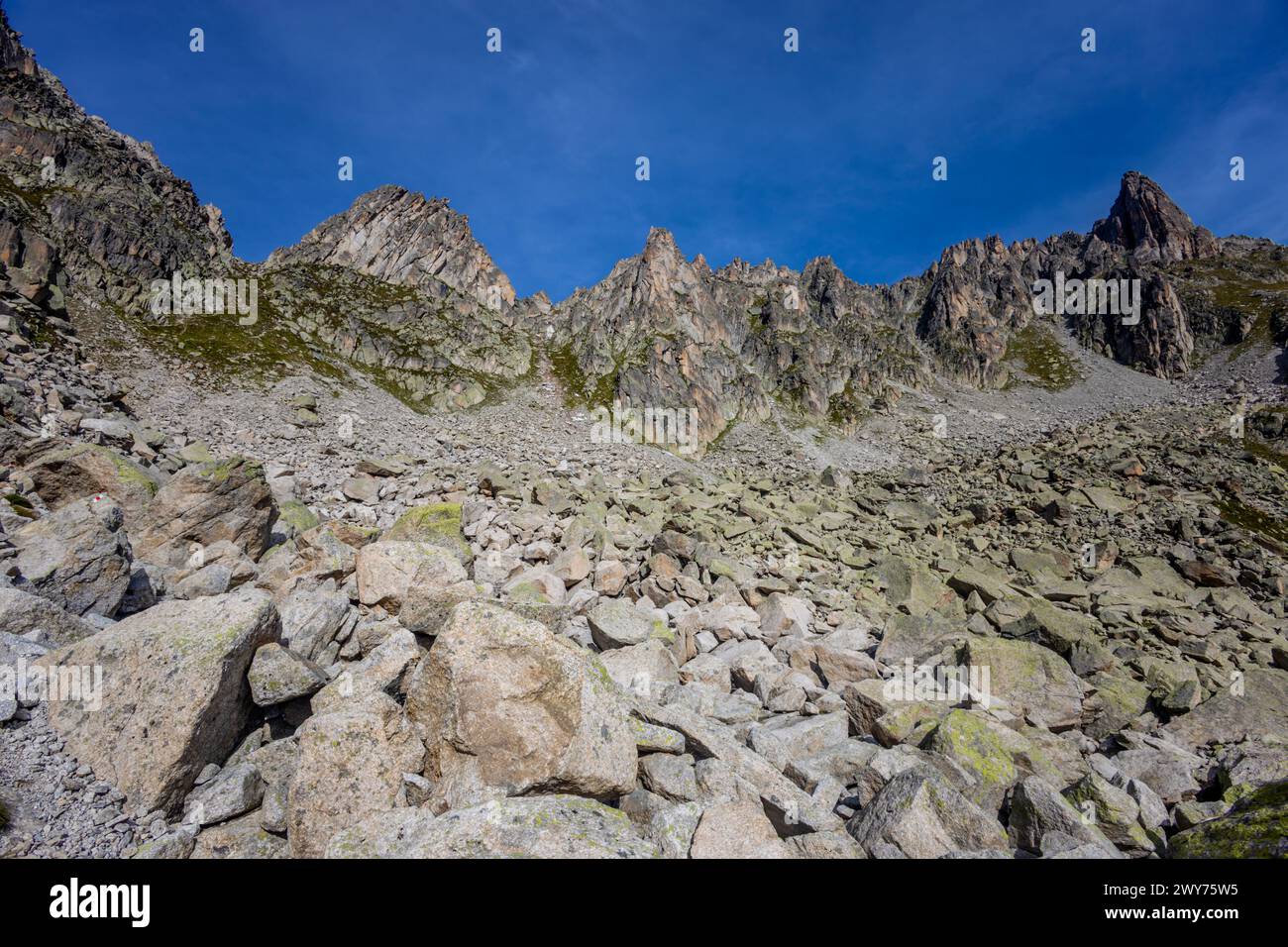 Chamonix valley mountain landscape from hiking path Tour du Montblanc ...