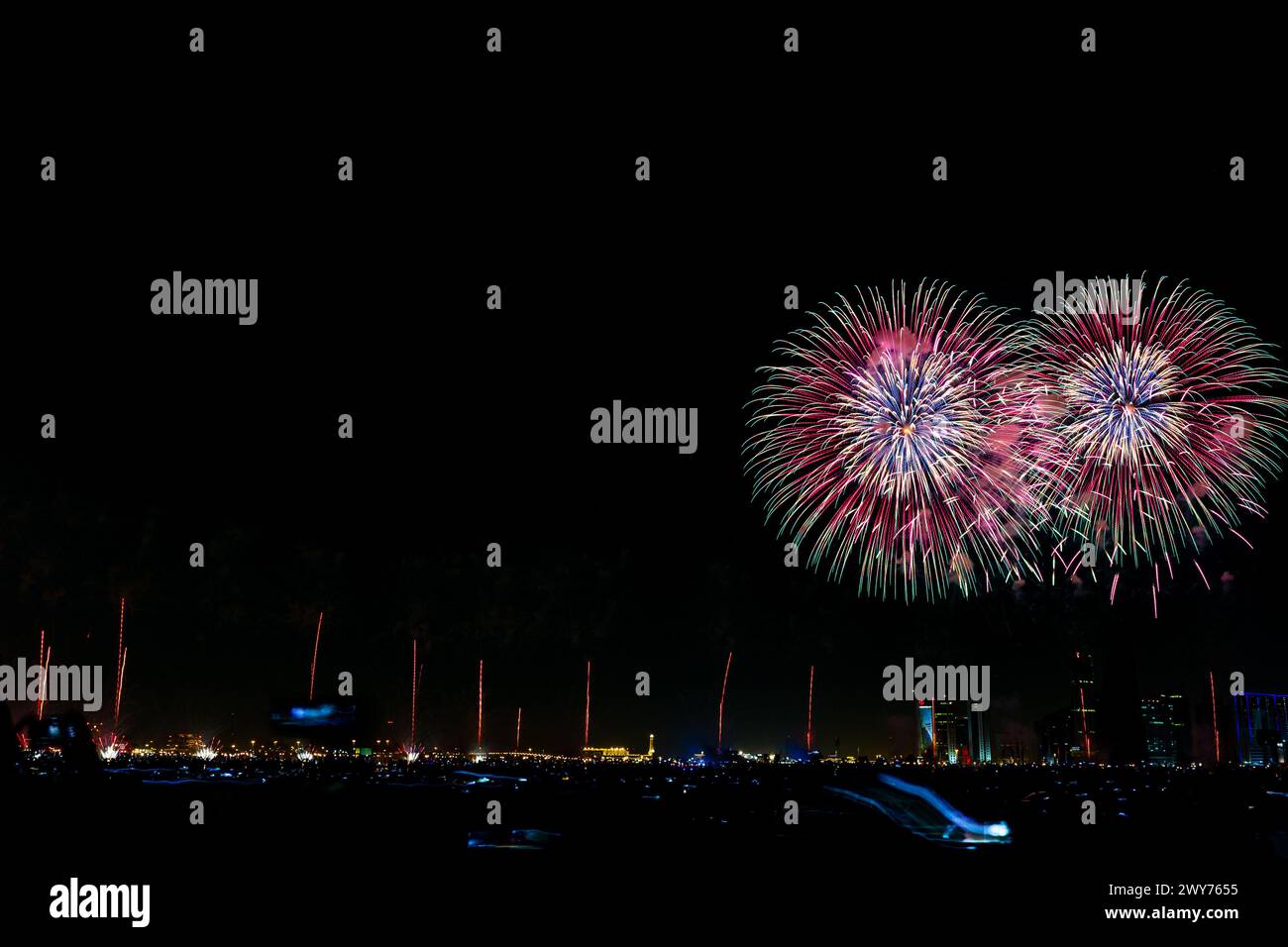 Horizontal firework photo, Qatar national day celebration, December ...