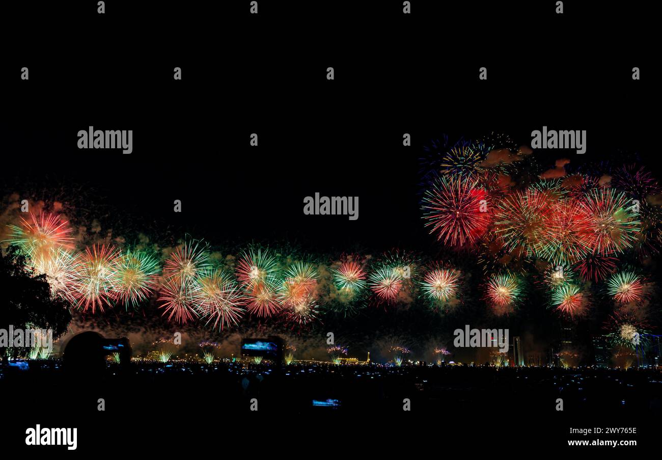 Horizontal firework photo, Qatar national day celebration, December ...