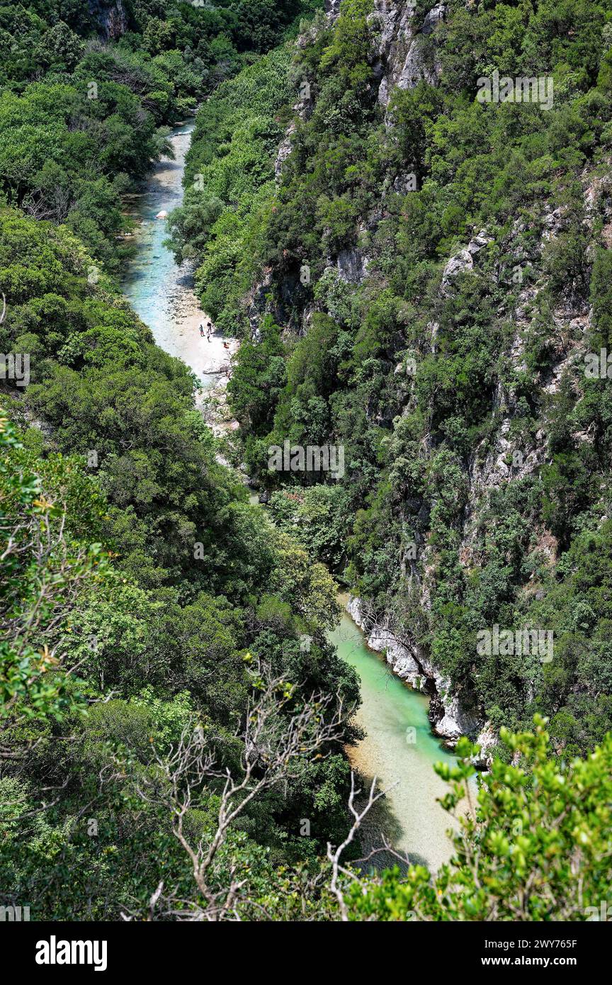 View of the gorge at the Acheron river springs near the village of ...
